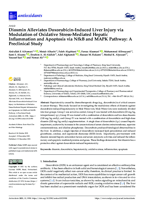 (PDF) Diosmin Alleviates Doxorubicin-Induced Liver Injury via ...