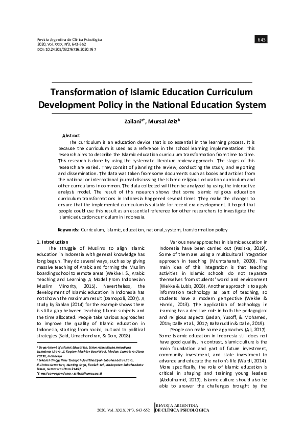 (PDF) Transformation of Islamic Education Curriculum Development Policy ...