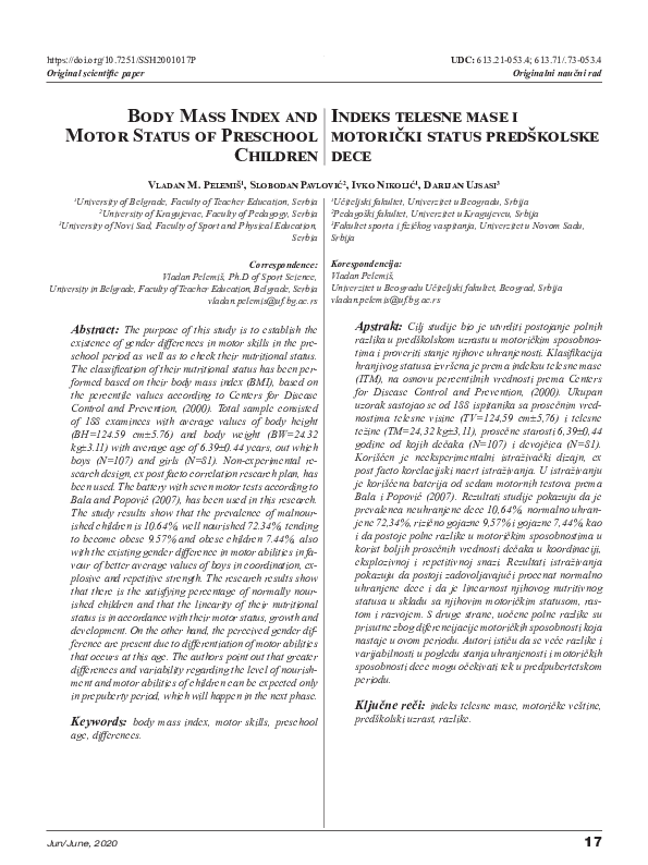 (PDF) Body Mass Index and Motor Status of Preschool Children