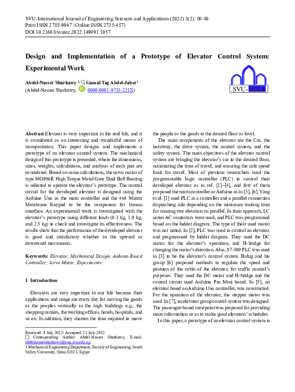 Pdf Design And Implementation Of A Prototype Of Elevator Control