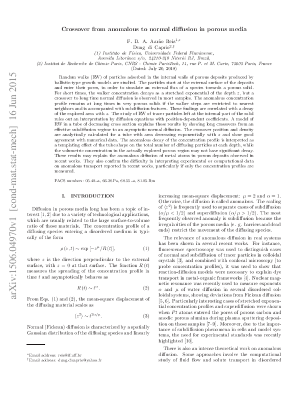 (PDF) Crossover from anomalous to normal diffusion in porous media