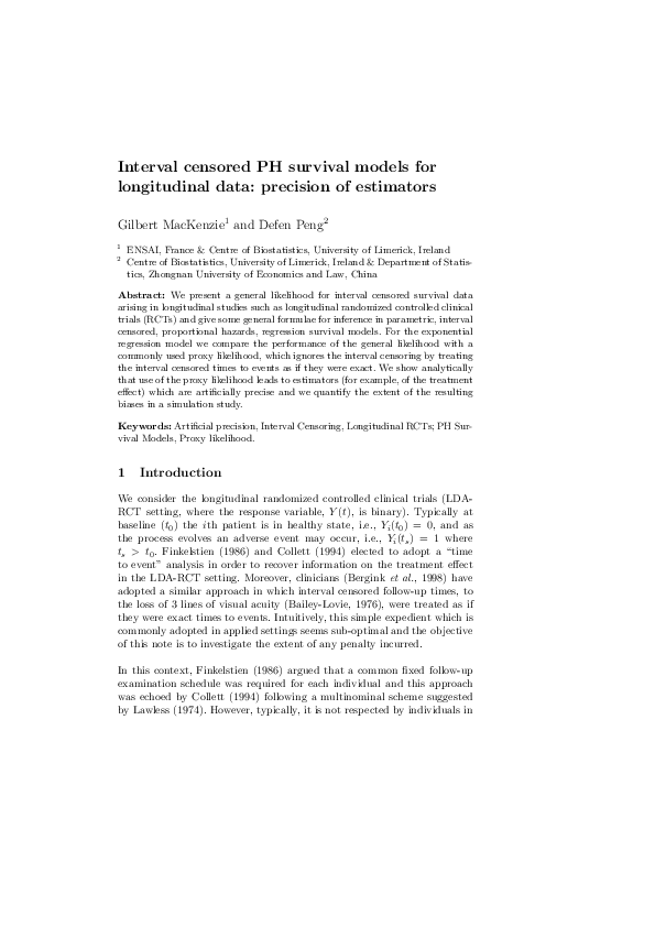 (PDF) Interval censored PH survival models for longitudinal data: precision of estimators