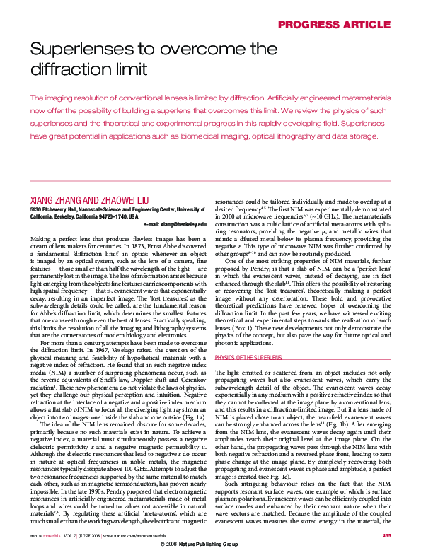 (PDF) Superlenses to overcome the diffraction limit