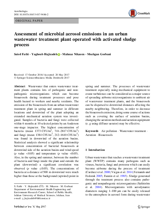 (PDF) Assessment of microbial aerosol emissions in an urban wastewater treatment plant operated ...