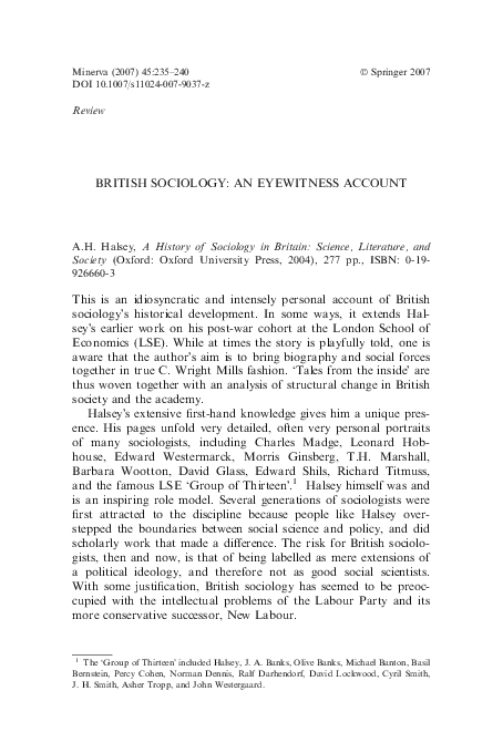 (PDF) British Sociology: An Eyewitness Account