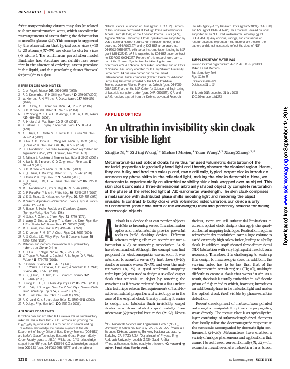 (PDF) An ultrathin invisibility skin cloak for visible light