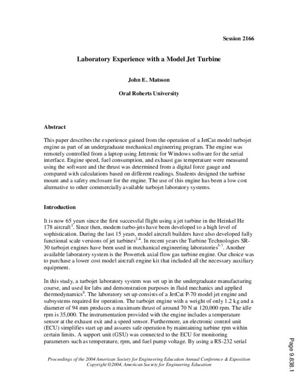 (PDF) Laboratory Experience With A Model Jet Turbine