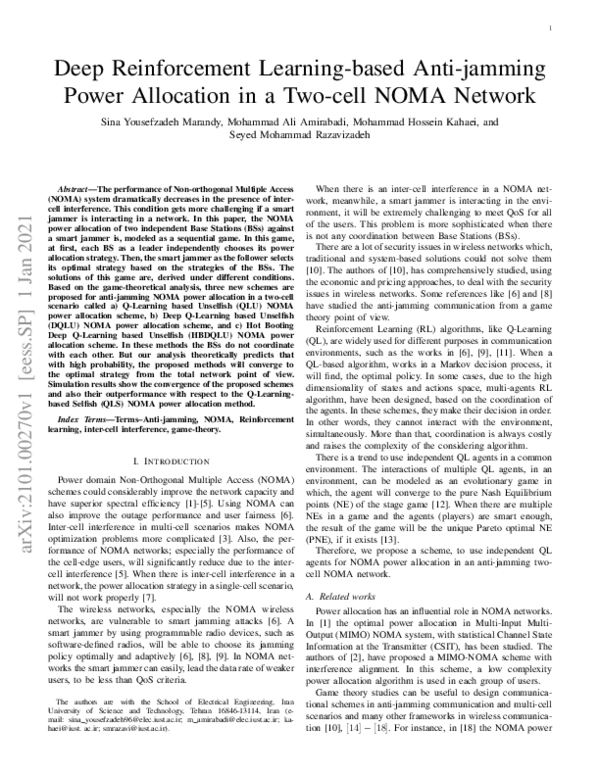 (PDF) Deep Reinforcement Learning-based Anti-jamming Power Allocation in a Two-cell NOMA Network