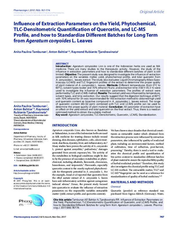 (PDF) Influence of Extraction Parameters on the Yield, Phytochemical ...