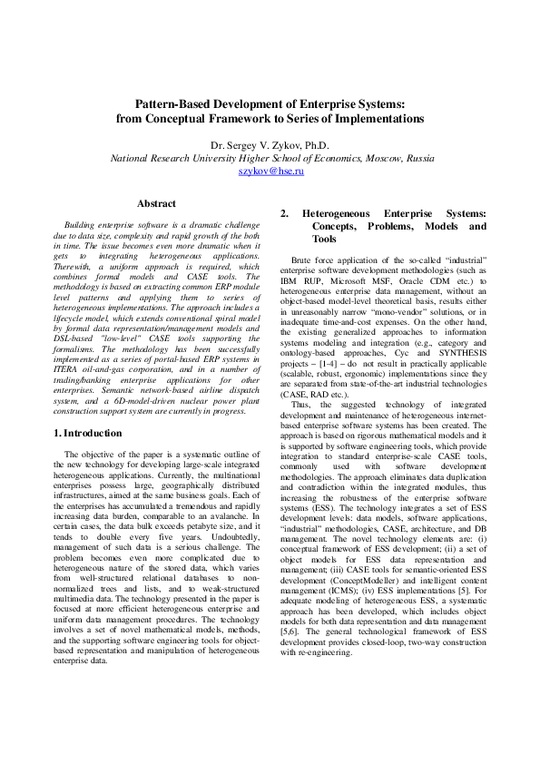 (PDF) PATTERN-BASED DEVELOPMENT OF ENTERPRISE SYSTEMS - From Conceptual Framework to Series of ...