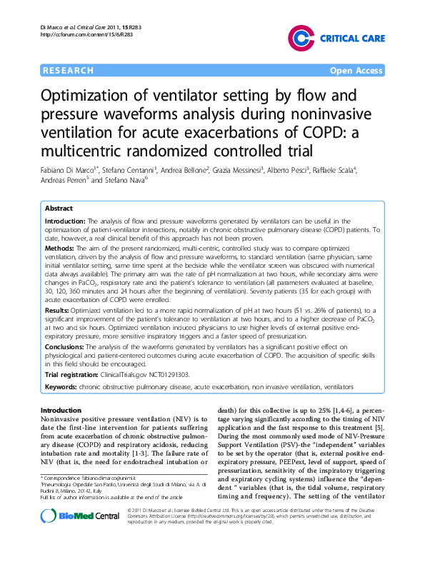 (PDF) Optimization of ventilator setting by flow and pressure waveforms ...