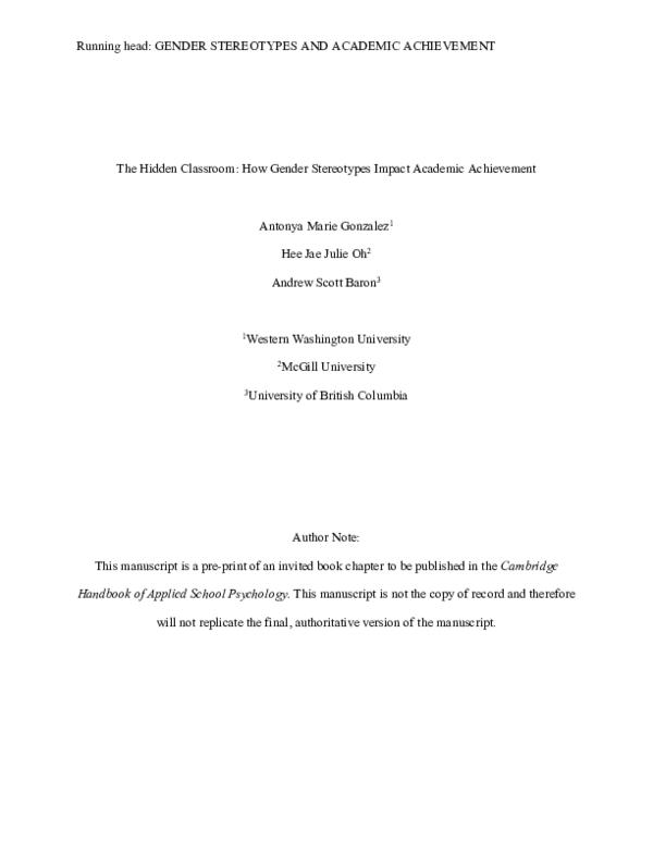 (PDF) The Hidden Classroom: How Gender Stereotypes Impact Academic ...