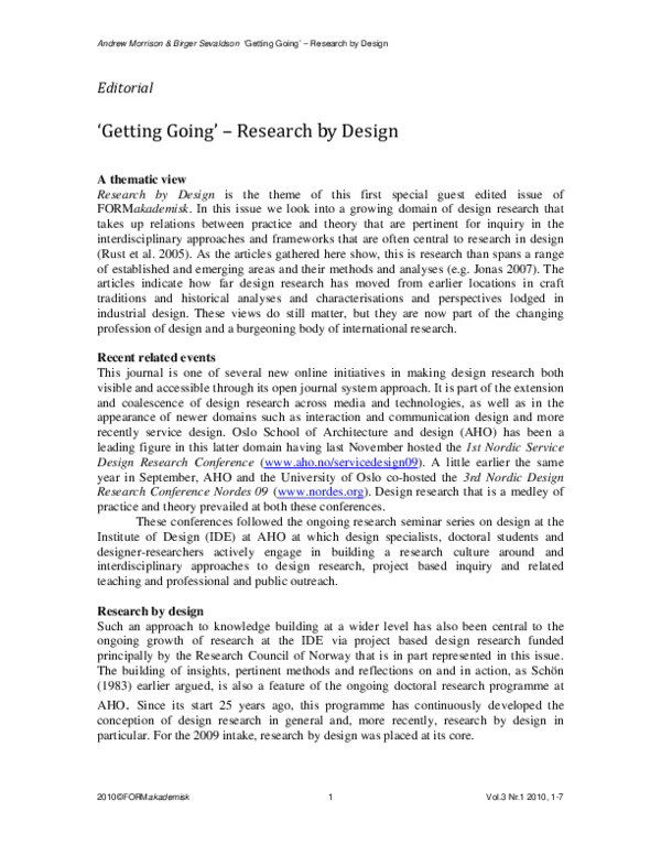 (PDF) Getting Going Research by Design