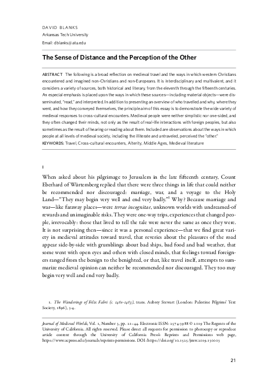 (PDF) The Sense of Distance and the Perception of the Other