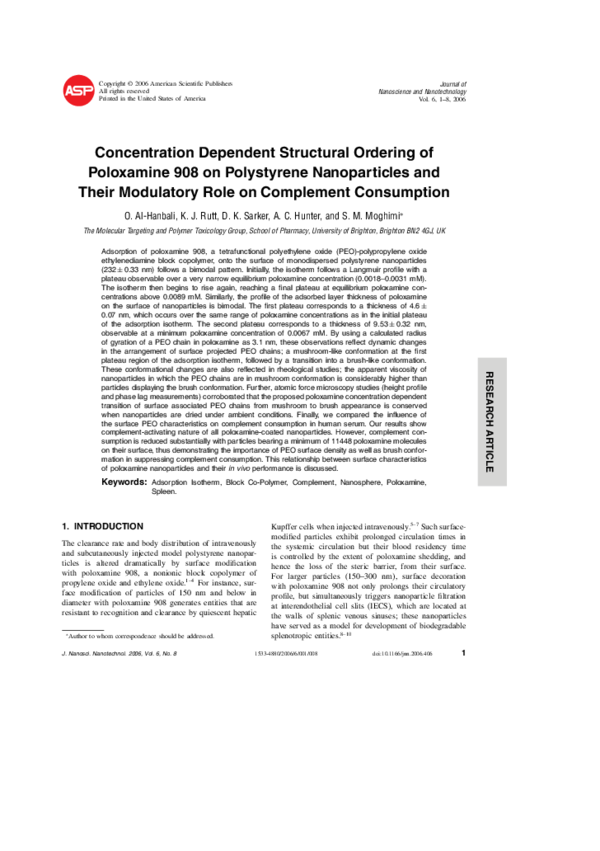 (PDF) Concentration Dependent Structural Ordering of Poloxamine 908 on ...