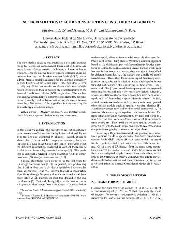 (PDF) Super-Resolution Image Reconstruction using the ICM Algorithm (PDF) Super-Resolution Image Reconstruction using the ICM Algorithm