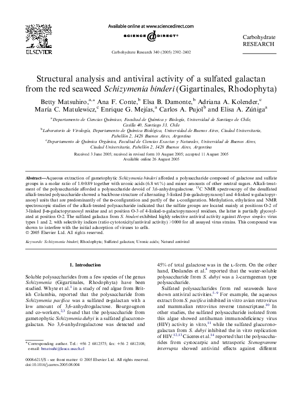 (PDF) Structural analysis and antiviral activity of a sulfated galactan ...