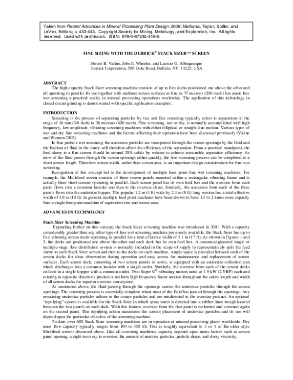 (PDF) Fine Sizing with the Derrick® Stack Sizer™ Screen