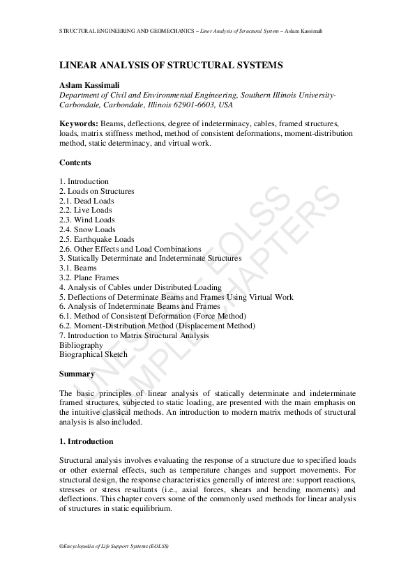 (PDF) Linear Analysis of Structural Systems