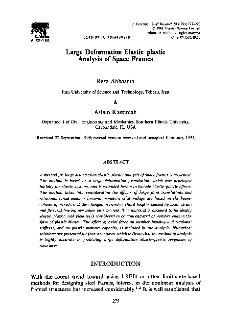 (PDF) Large deformation elastic-plastic analysis of space frames