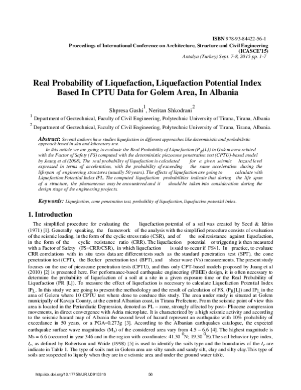 (PDF) Real Probability of Liquefaction, Liquefaction Potential Index ...