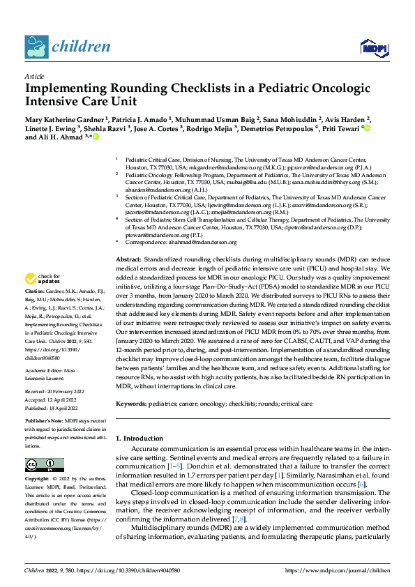 (PDF) Enhancing Safety with Rounding Checklists in PICU