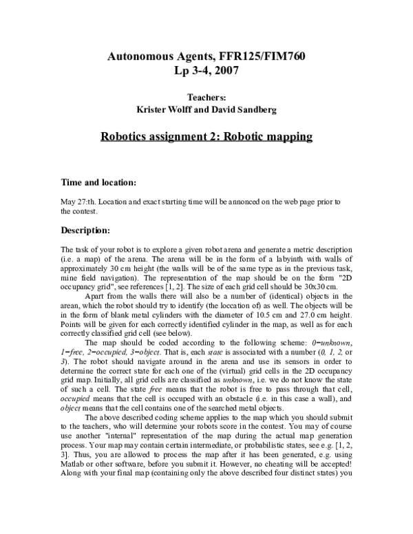 (PDF) Robotics assignment 2: Robotic mapping