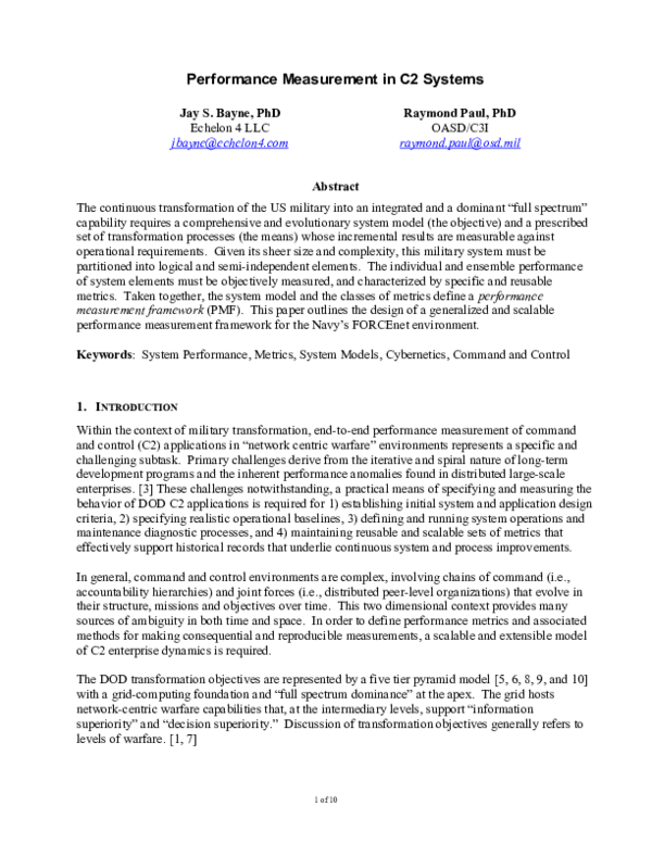 (PDF) Performance Measurement in C2 Systems