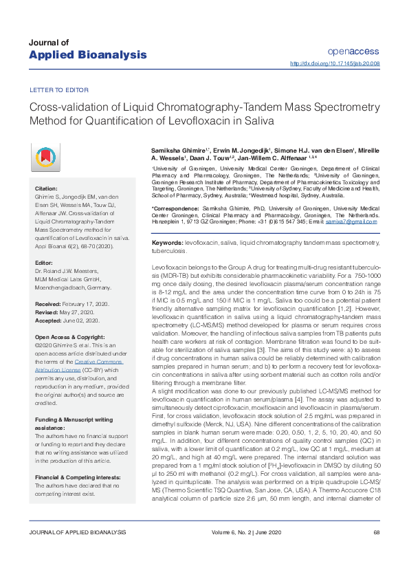 Pdf Cross Validation Of Liquid Chromatography Tandem Mass Spectrometry Method For