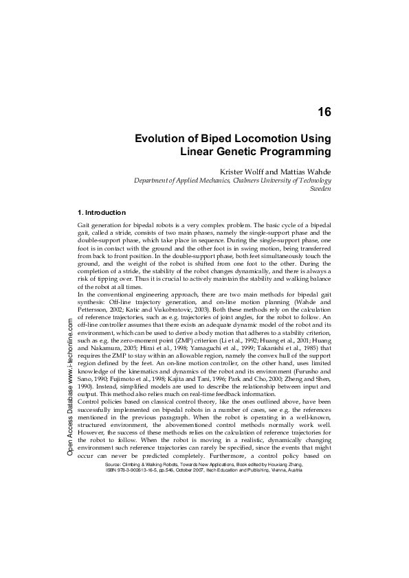 (PDF) Evolution of Biped Locomotion Using Linear Genetic Programming | Krister Wolff - Academia.edu