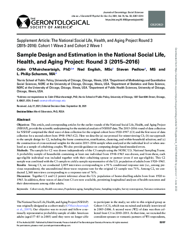 (PDF) Sample Design and Estimation in the National Social Life, Health ...