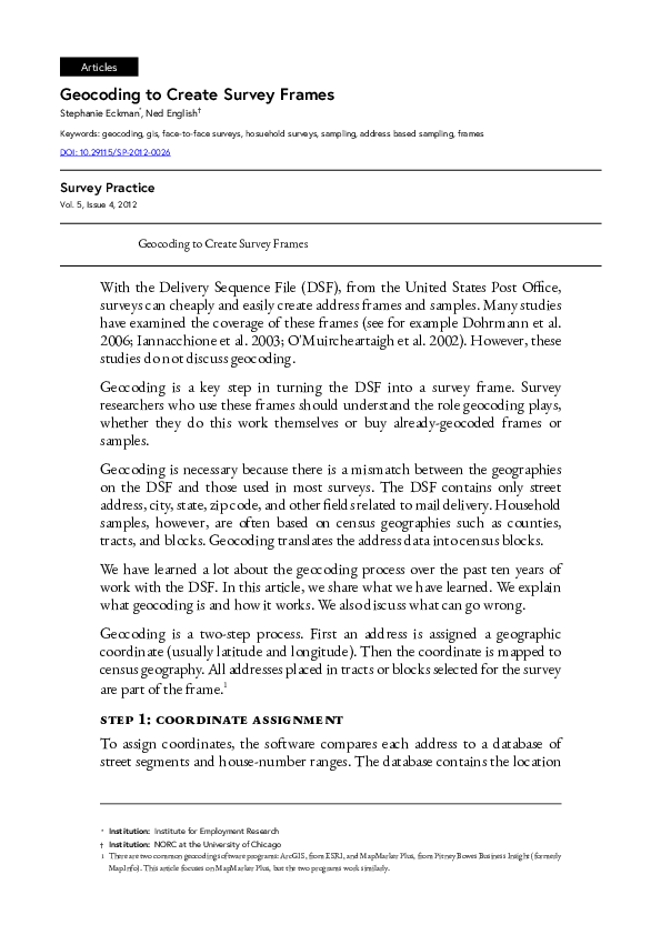 (PDF) Geocoding to Create Survey Frames