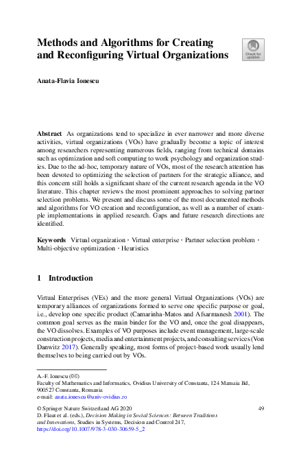 (PDF) Methods and Algorithms for Creating and Reconfiguring Virtual Organizations