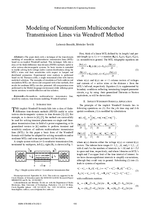 (PDF) Modeling of nonuniform multiconductor transmission lines via Wendroff method