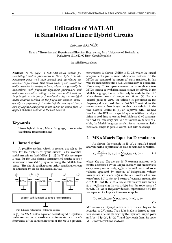 (PDF) Utilization of Matlab in simulation of linear hybrid circuits