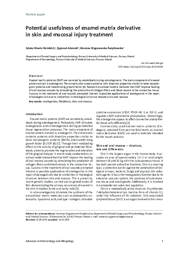 (PDF) Potential usefulness of enamel matrix derivative in skin and ...