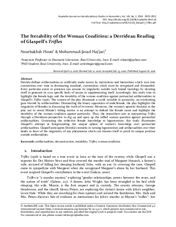 (PDF) The Iterability of the Woman Condition: a Derridean Reading of ...