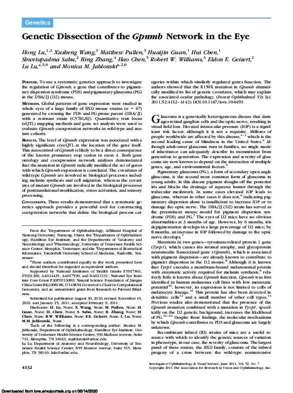 (PDF) Genetic Dissection of the Gpnmb Network in the Eye (PDF) Genetic Dissection of the Gpnmb Network in the Eye