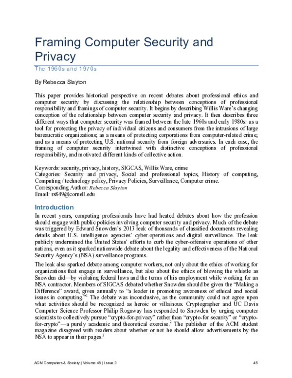 (PDF) Framing computer security and privacy