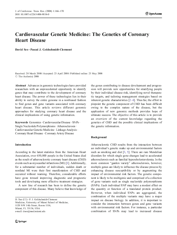 (PDF) Cardiovascular Genetic Medicine: The Genetics of Coronary Heart ...