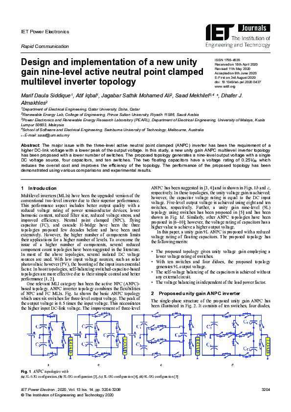 (PDF) Design and implementation of a new unity gain nine‐level active neutral point clamped ...