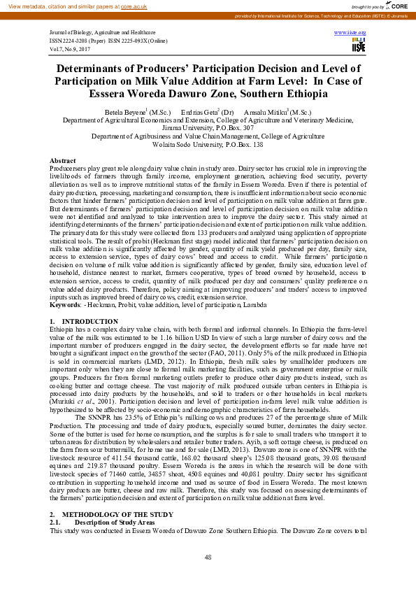 (PDF) Determinants of Producers’ Participation Decision and Level of ...