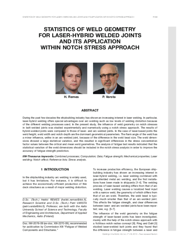 (PDF) Statistics of Weld Geometry for Laser-Hybrid Welded Joints and ...