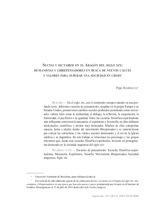 (PDF) Sectas y Sectarios en El Aragón Del Siglo XIX