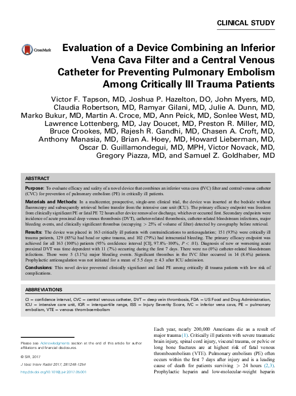 (PDF) Evaluation of a Device Combining an Inferior Vena Cava Filter and ...