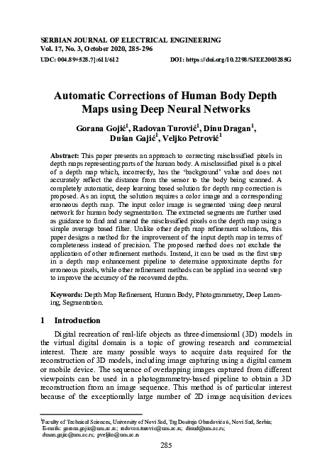 (PDF) Automatic corrections of human body depth maps using deep neural networks
