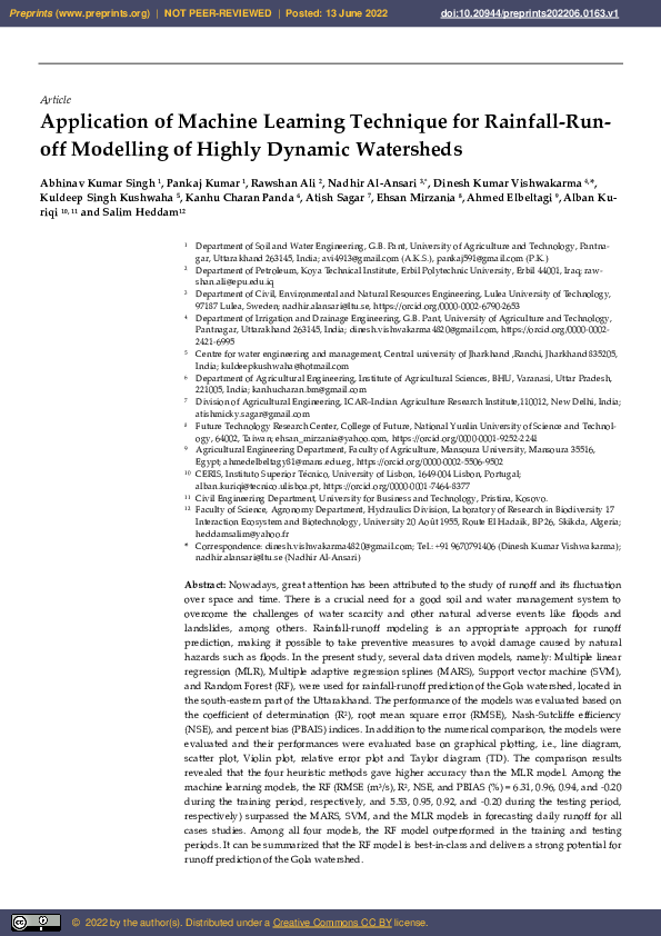 (PDF) Application of Machine Learning Technique for Rainfall-Runoff ...