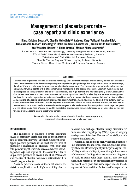 (PDF) Management of placenta percreta – case report and clinic ...