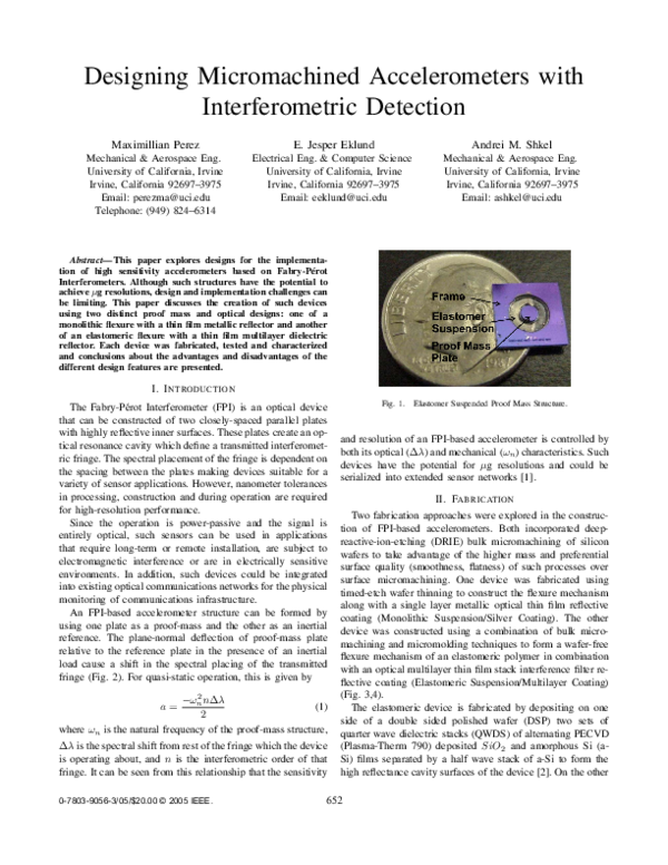 (PDF) Designing Micromachined Accelerometers with Interferometric Detection