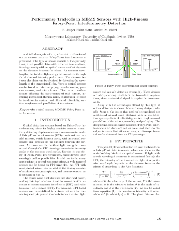 (PDF) Performance tradeoffs in MEMS sensors with high-finesse Fabry-Perot interferometry detection